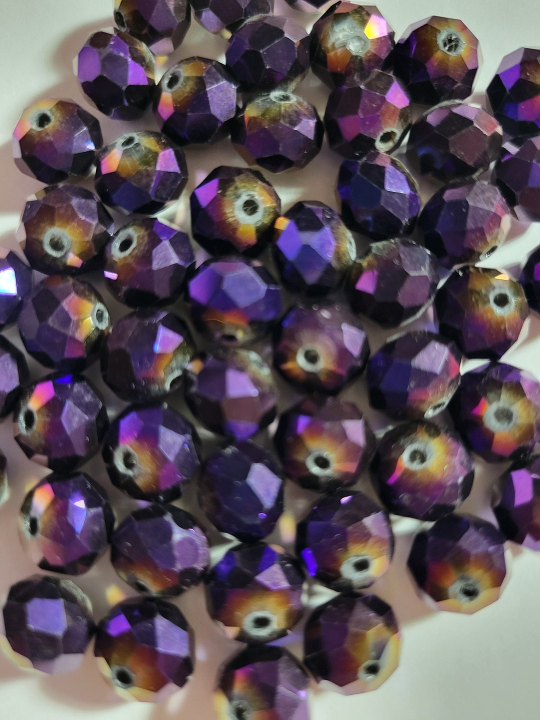 10 Beads - 8mm x 10mm Faceted Purple Iridescent Glass Crystal Beads ...