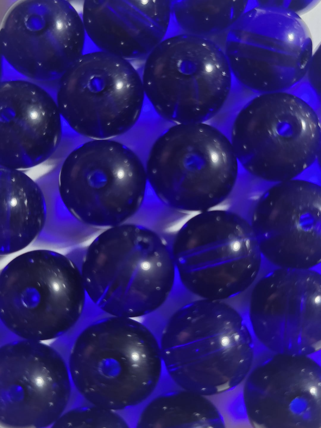 10 Beads - 10mm Deep Blue Transparent Glass Beads, Round Blue Beads ...