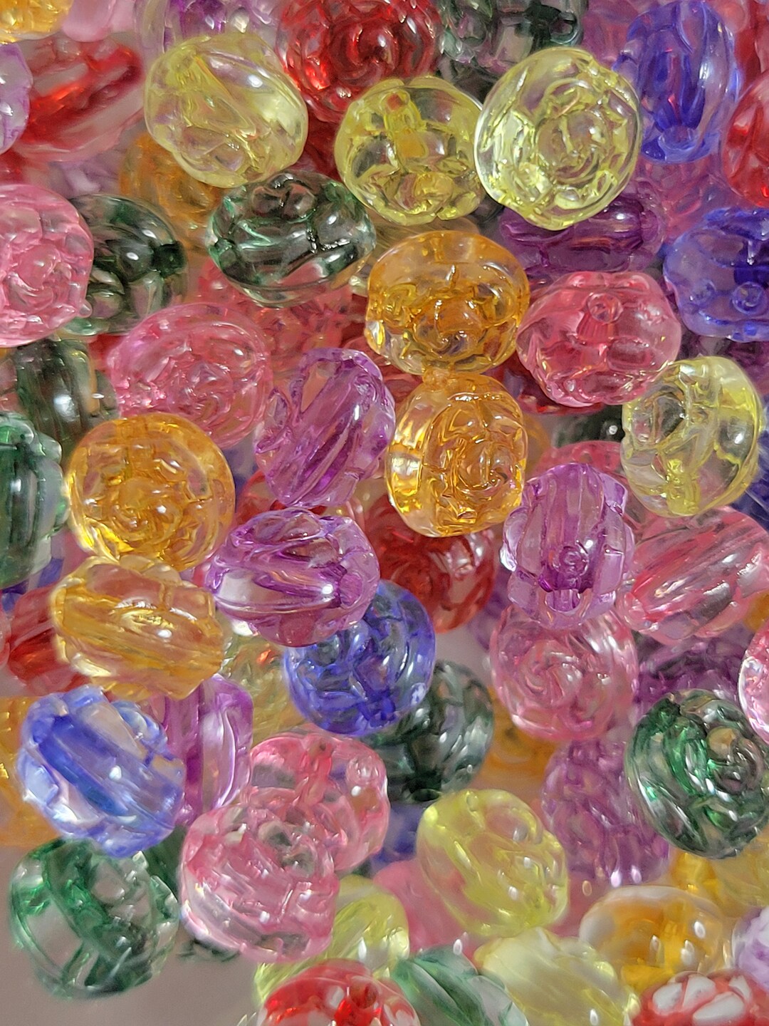 26 Beads - Small Flower Acrylic Beads, 8 X 6mm Mixed Colored Flower ...