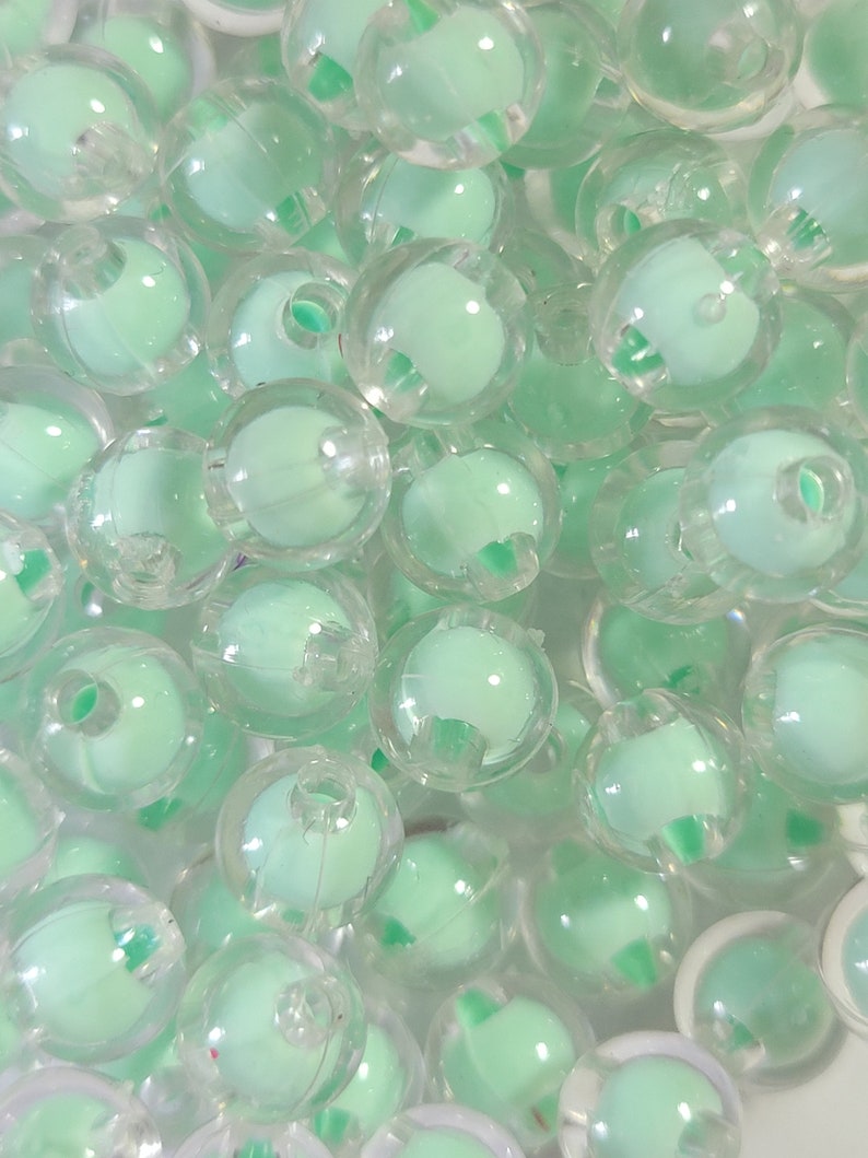 20 Beads - 8mm Mint Green and Clear Acrylic Round Beads, Spacer Beads ...