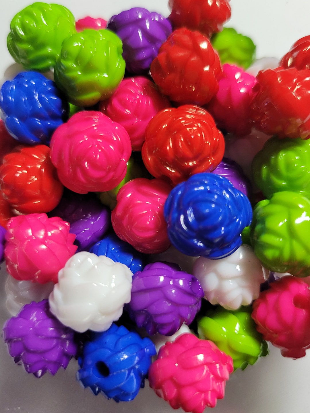 20 Beads - Rose Shaped Acrylic Beads, Flower Beads, Mixed Colored ...