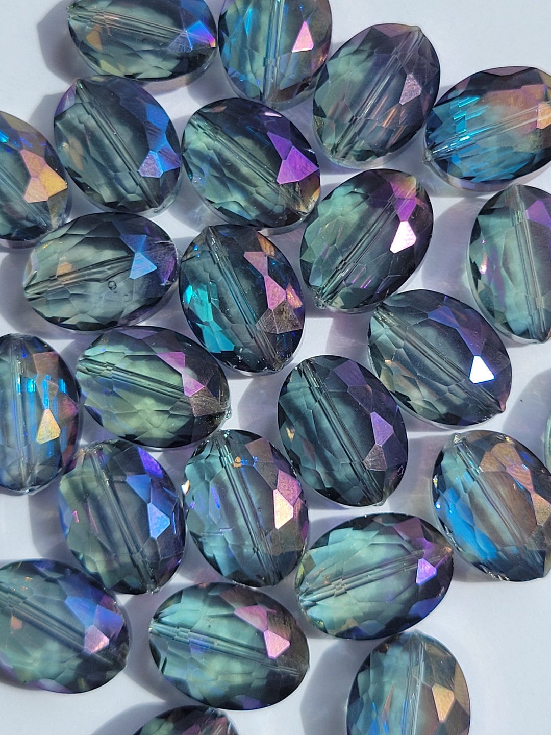 2 Small Iridescent Oval Rainbow Glass Crystal Beads, 13mm X 16mm, Small ...