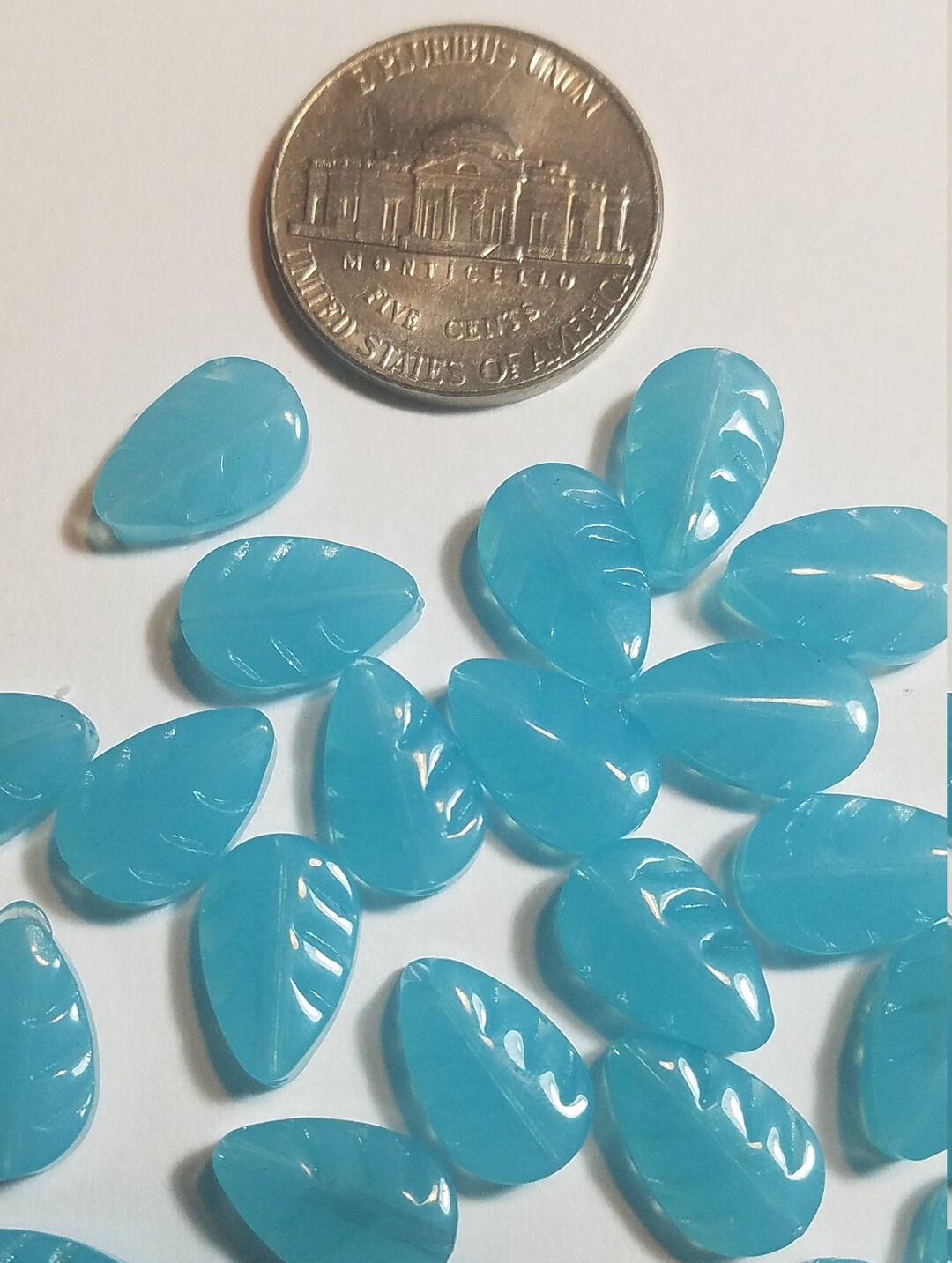 10 Beads - 10mm X 14mm Baby Blue Leaf Beads, Small Leaf Beads, Summer ...