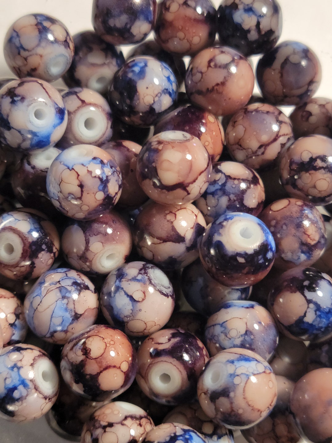 10 Beads 10mm Multi-colored Glass Beads, Round Glass Beads, Splatter ...