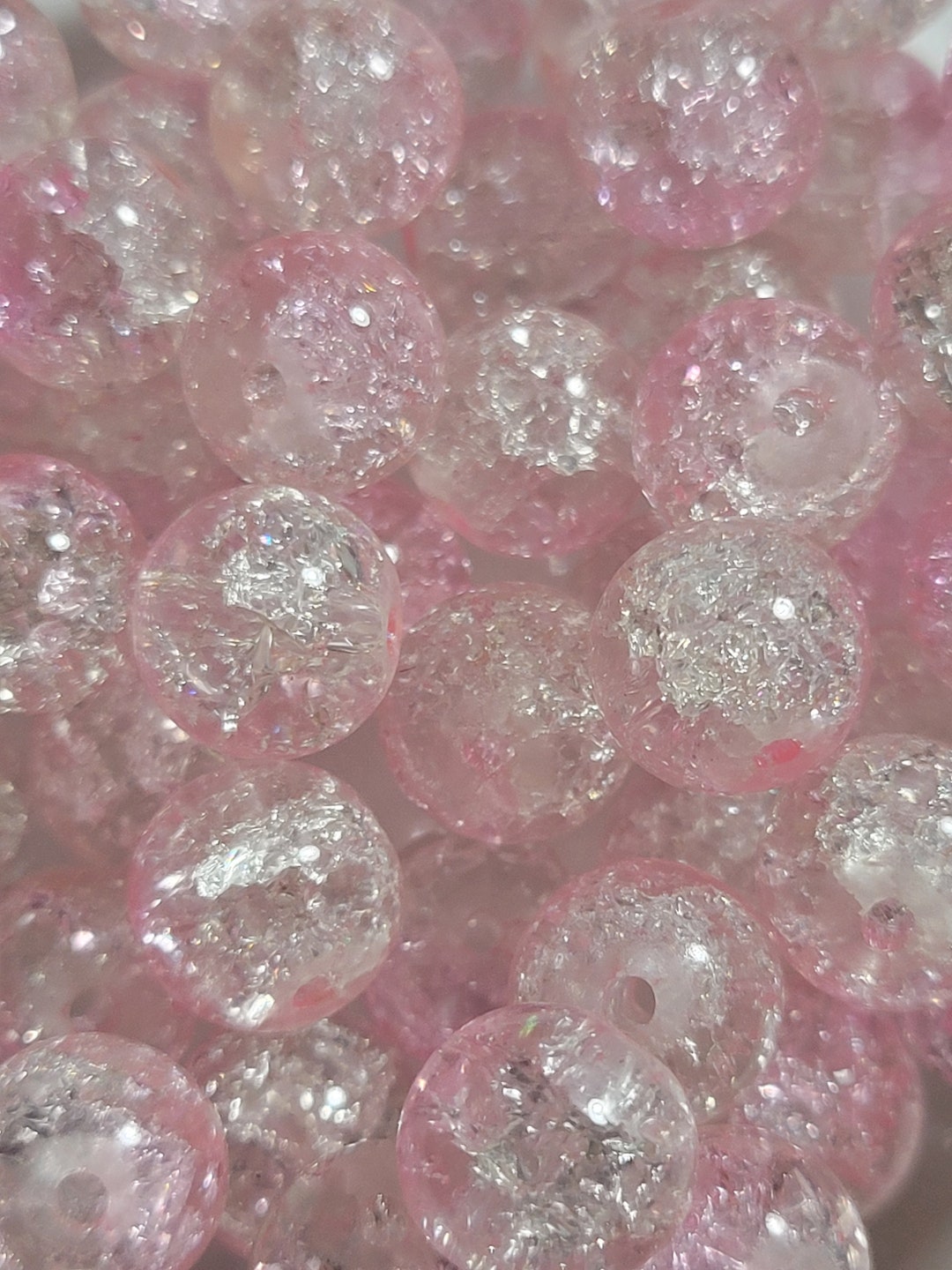 10 Beads - 10mm Round Light Pink and Clear Glass Sparkle Beads, Pink ...