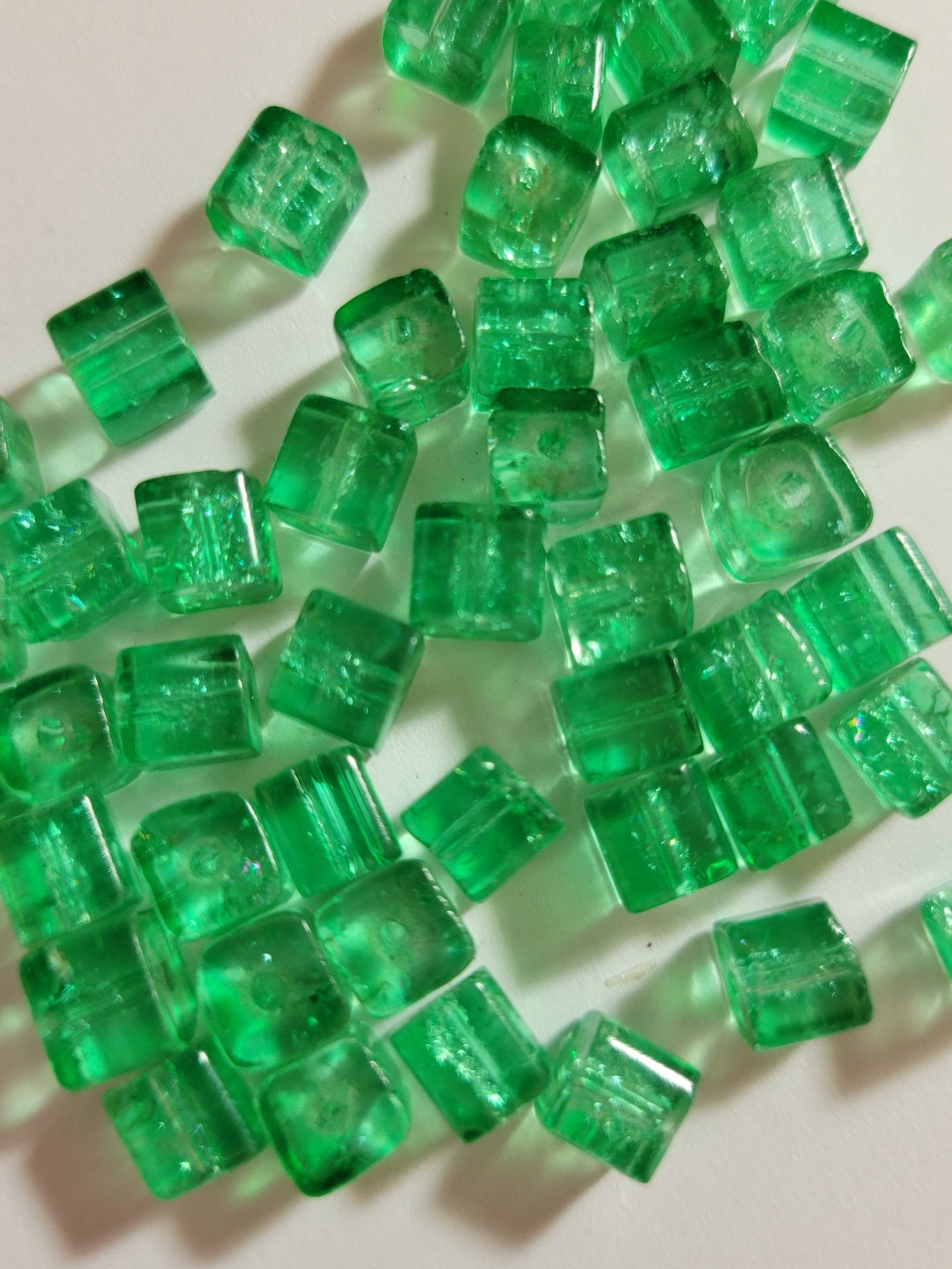 14 Beads 6mm X 6mm Green Glass Cube Beads Small Bright - Etsy