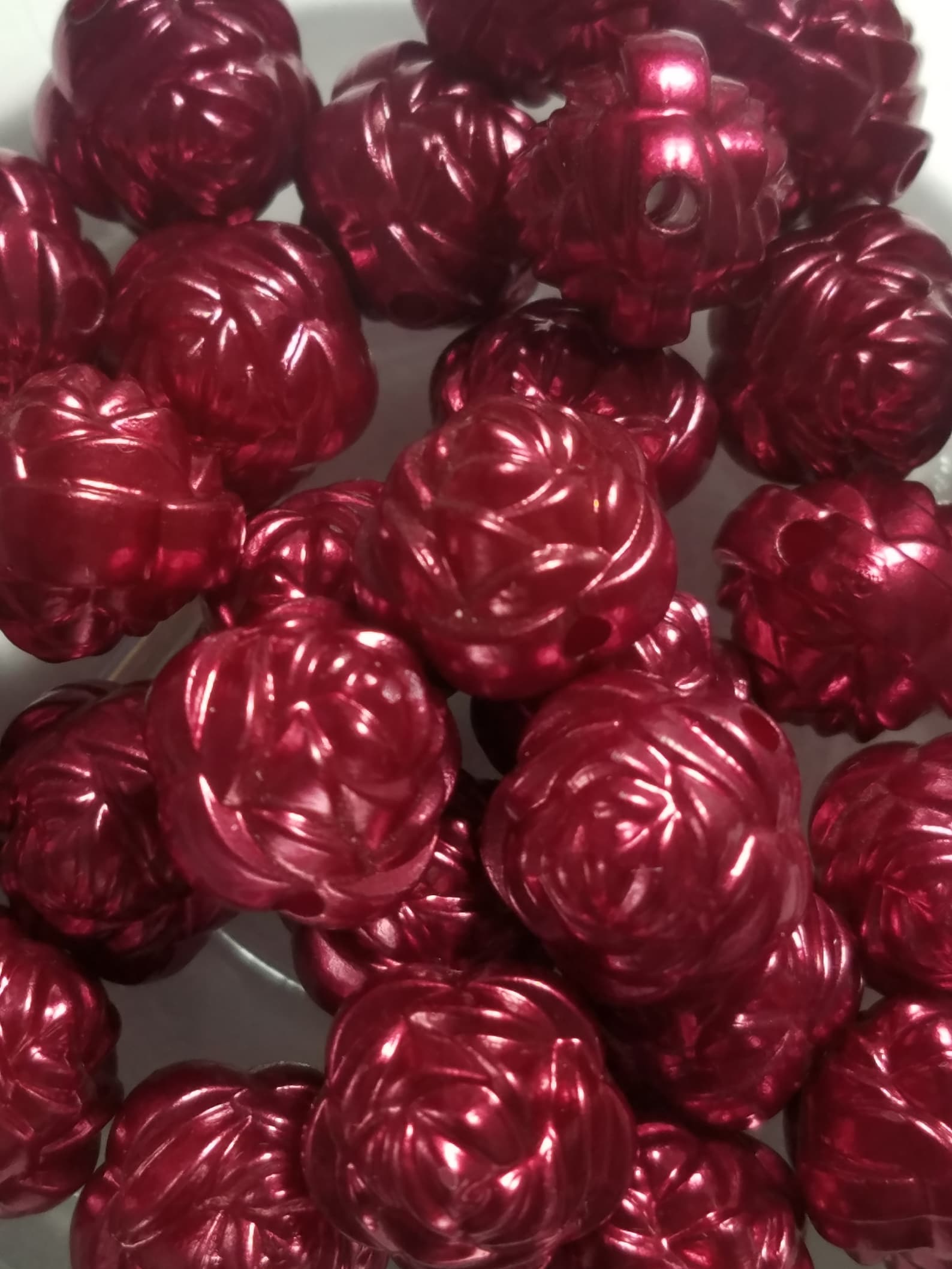 12 Beads - 12mm Deep Red Rose Beads, Acrylic Beads, Plastic Rose Beads ...