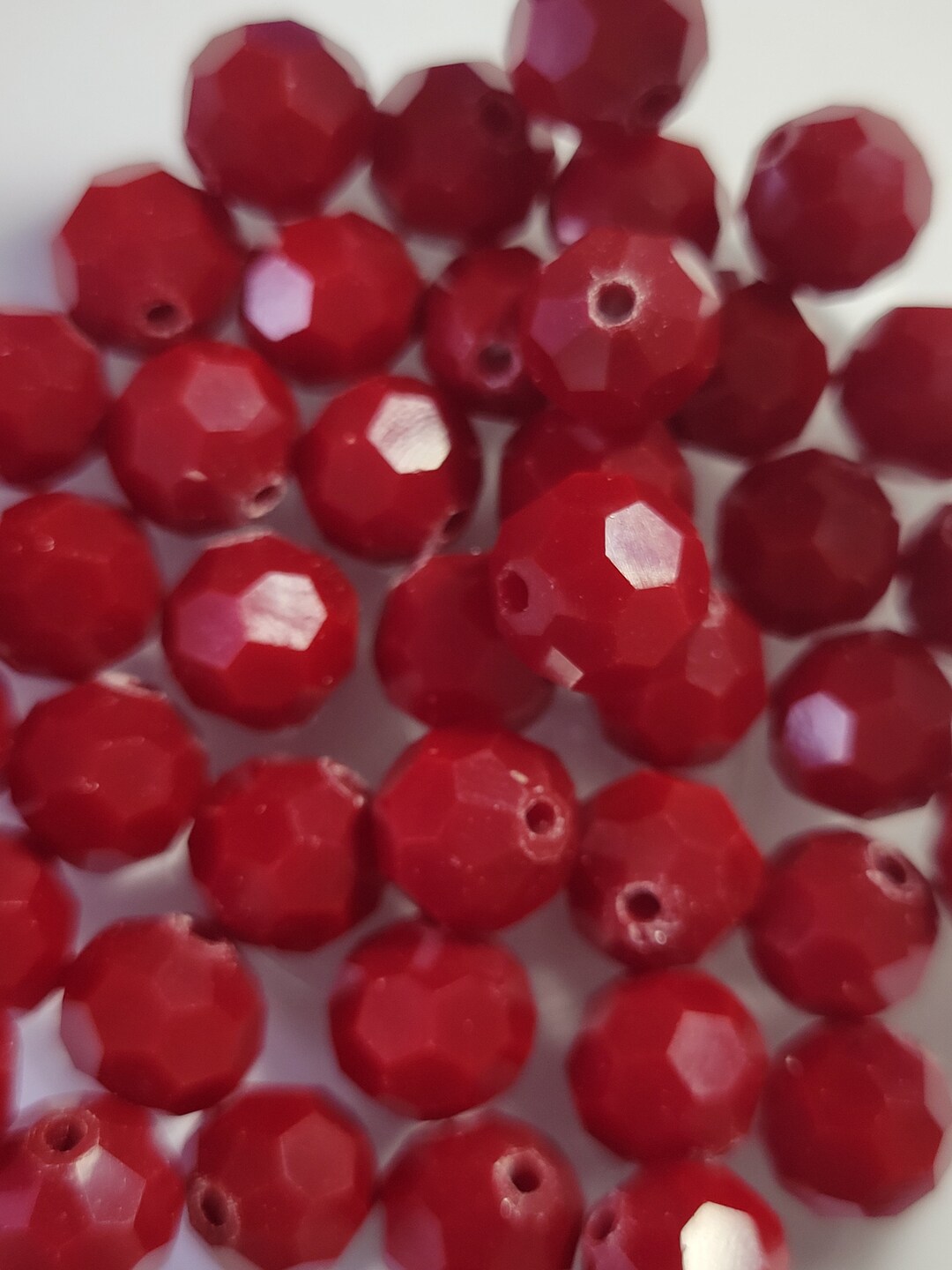 10 Beads - 8mm Round Faceted Dark Red Glass Crystal Beads, Red Glass ...