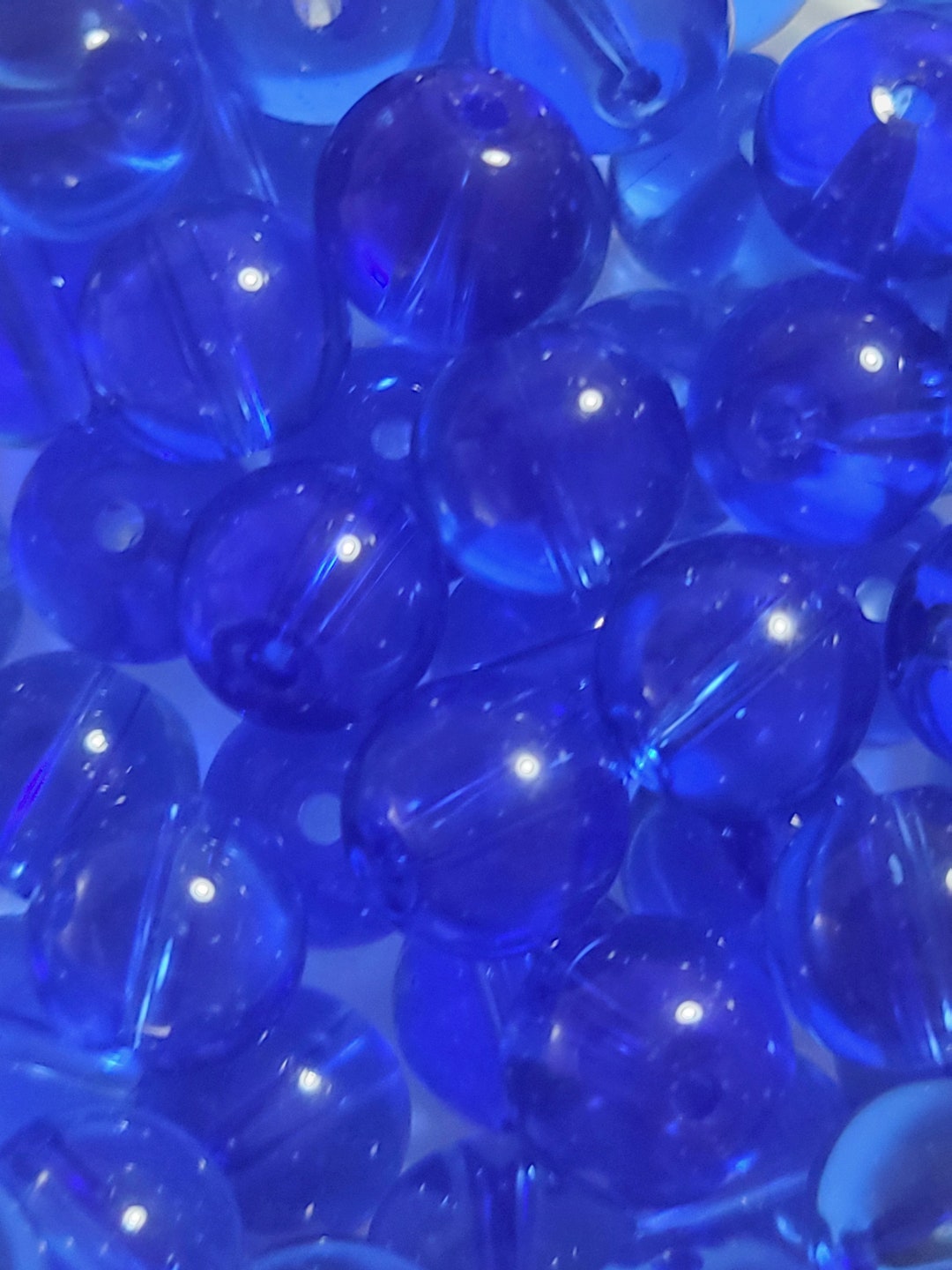 10 Beads 10mm Royal Blue Transparent Glass Beads, Round Blue Beads ...