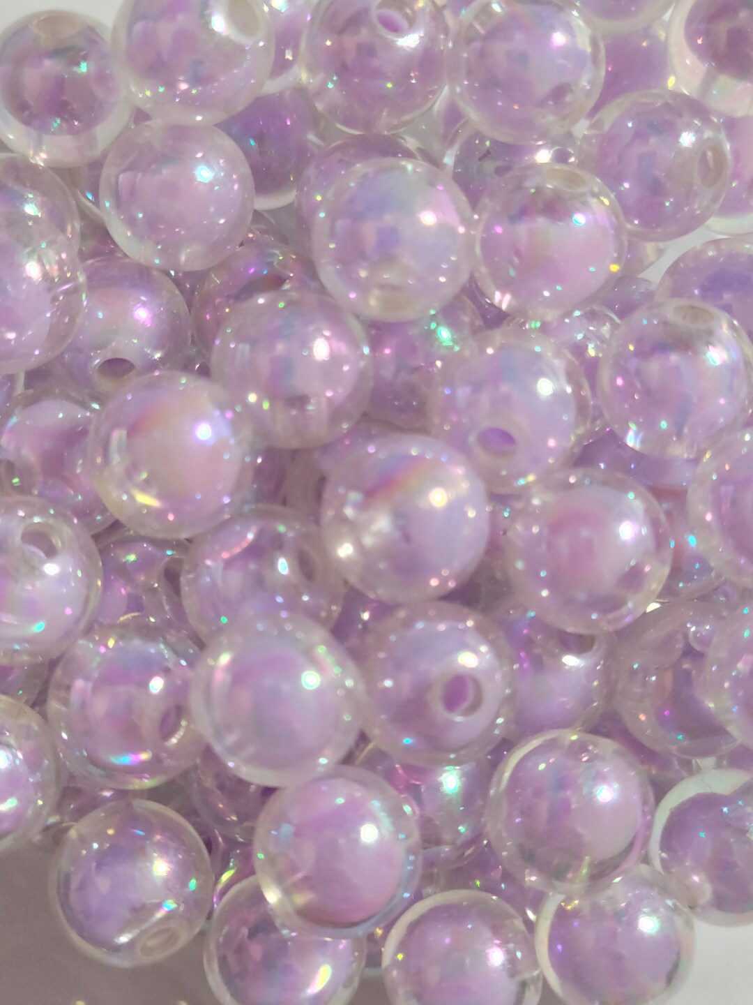 10 Beads - 9.5mm Light Purple AB Acrylic Round Beads, Spacer Beads ...
