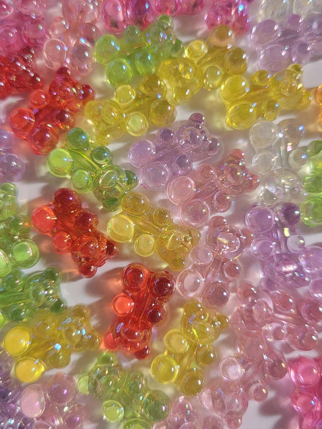 6 Assorted Color Acrylic Gummy Bear Beads, Candy Beads, Festival Beads ...