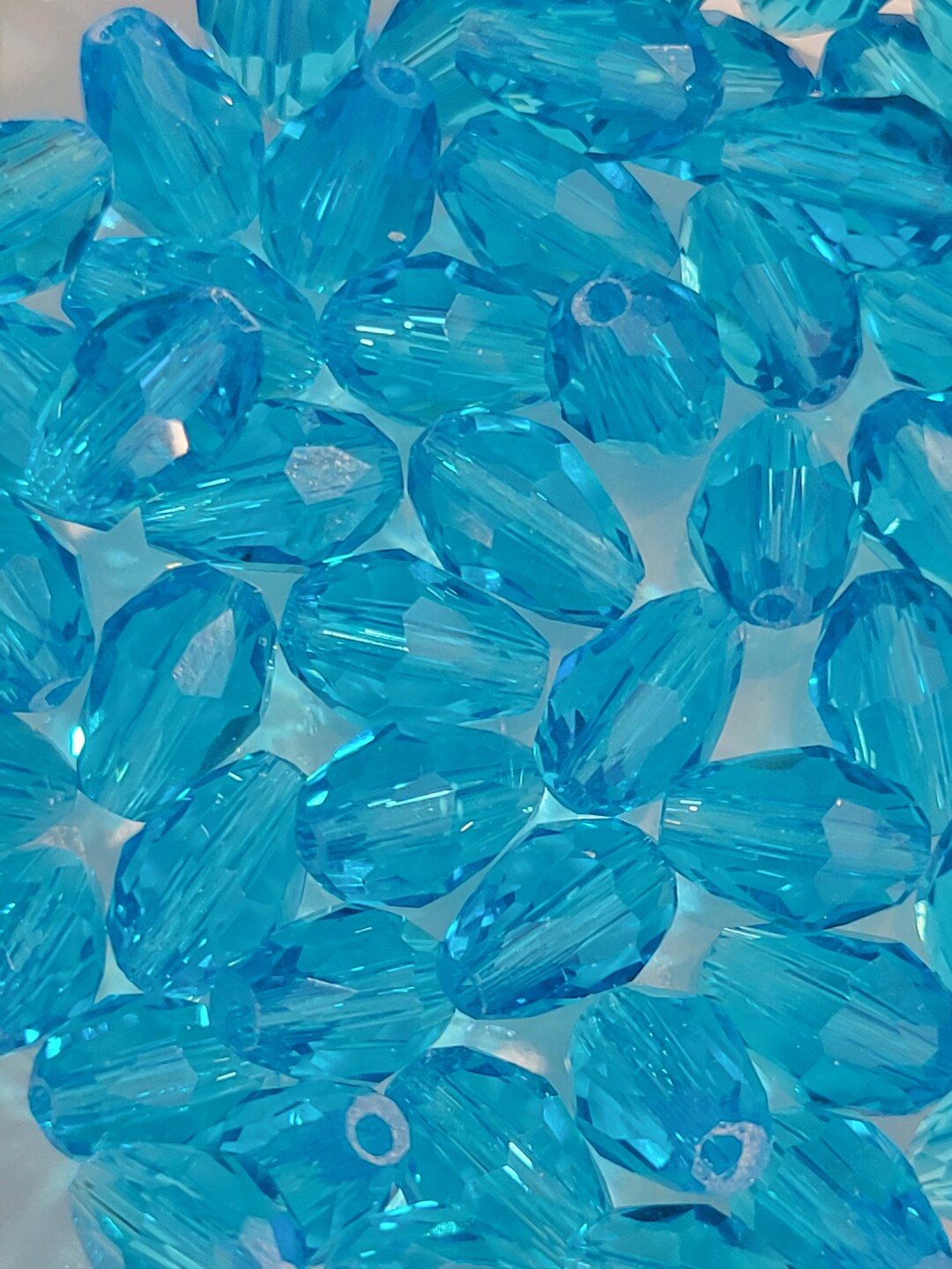 10 Beads - 8mm X 12mm Gorgeous Sparkling Bright Blue Teardrop Beads ...
