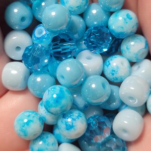 60 Beads - 8mm Summer Blue Mix of Beads and Crystals, Bracelet Beads ...