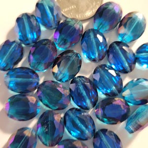 2 - Small Iridescent Oval Blue Glass Crystal, 13mm X 16mm Large Crystal ...