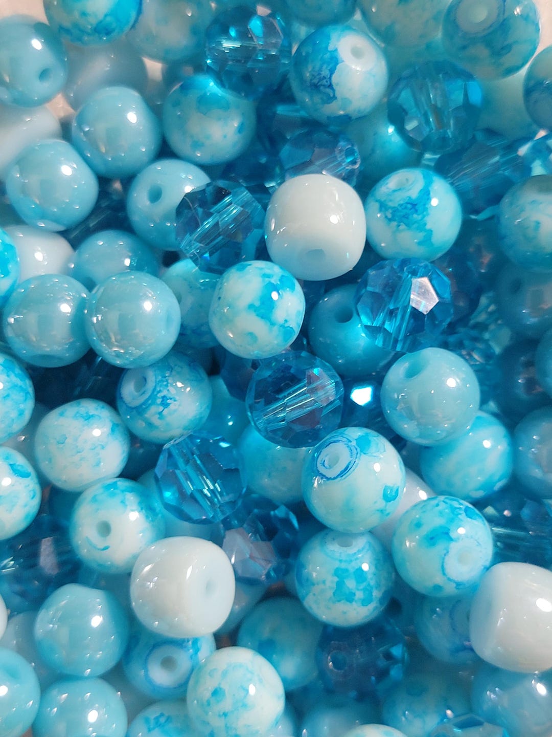 60 Beads - 8mm Summer Blue Mix of Beads and Crystals, Bracelet Beads ...