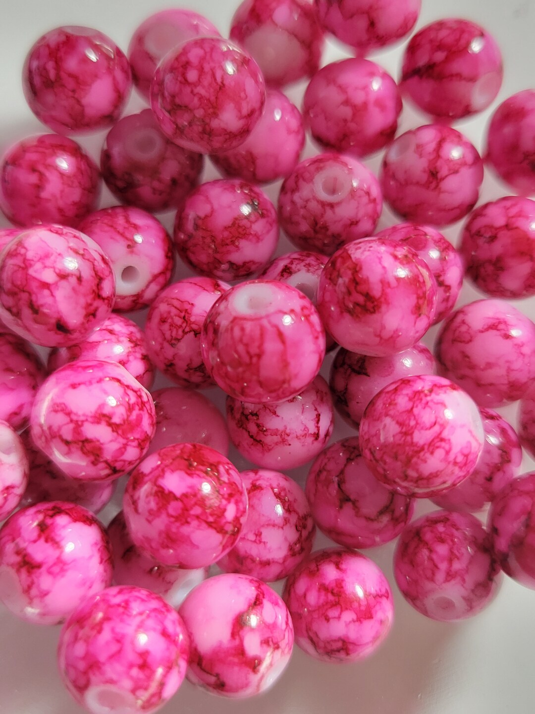 10 Beads- 10mm Light and Dark Pink Splattered Beads, Bright Pink Beads ...