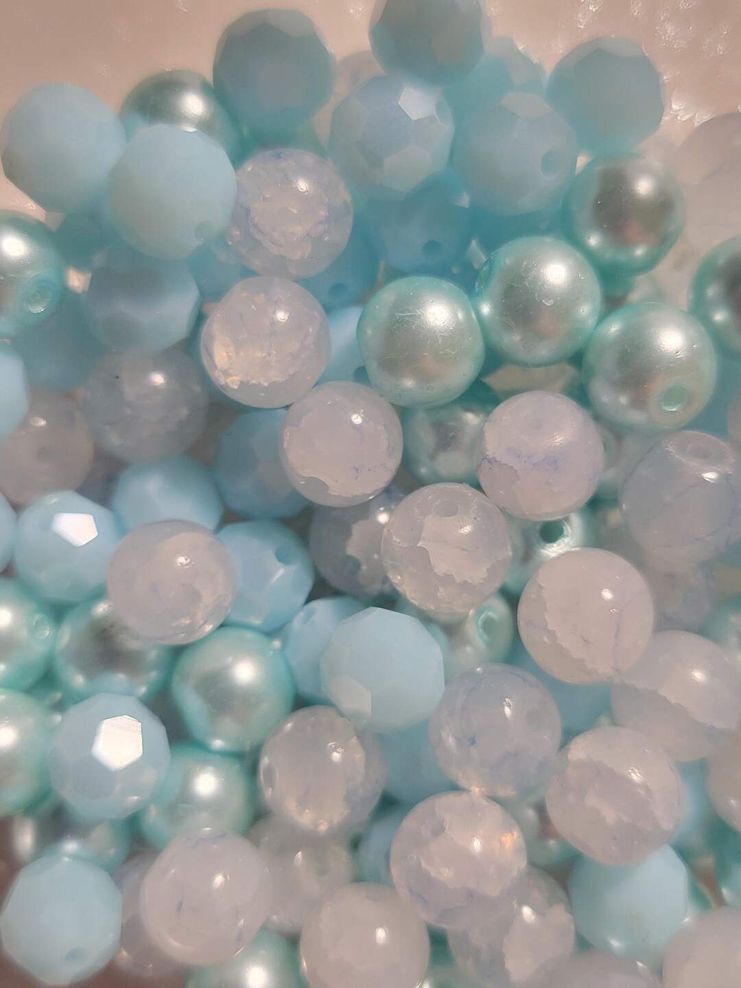 60 Beads - 8mm Sky Blue Mix Colored Glass Beads and Crystals, Bracelet ...
