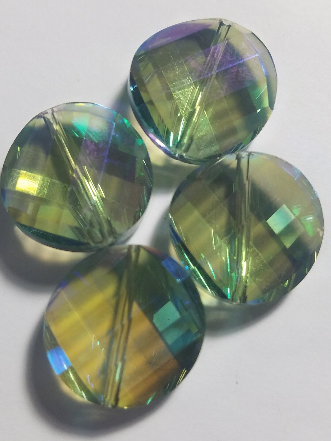 4 Beads Gorgeous 20mm Curved Iridescent Glass Crystals With an AB ...