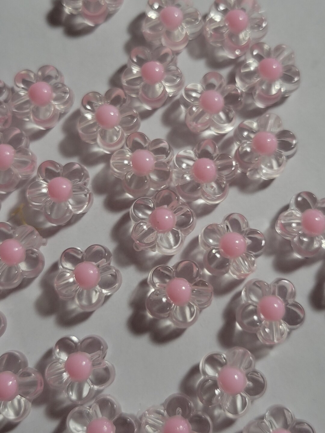 20 Beads - 12mm Transparent Flower Acrylic Beads, Clear and Pink ...