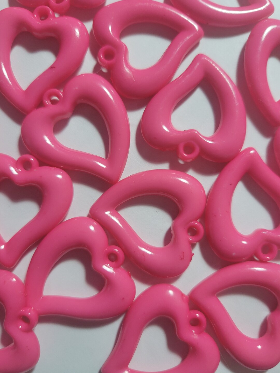 5 - Large Hot Pink Acrylic Heart Charms, Hot Pink Heart Charms, Hot ...