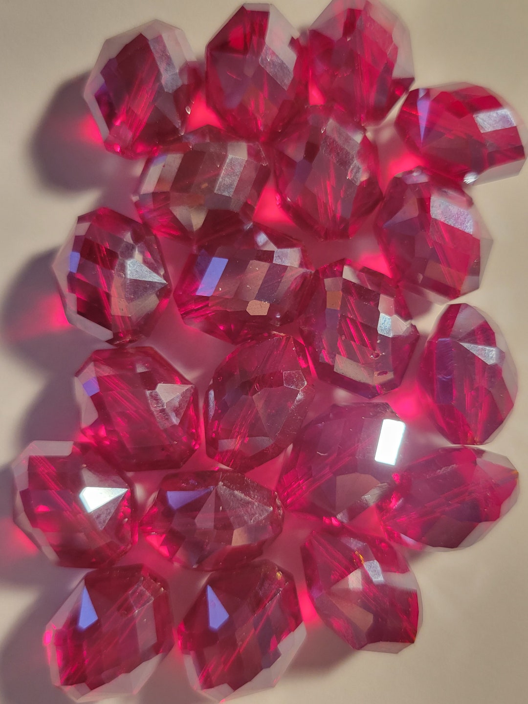 2 - Large Bright Fire Red Hexagon Glass Crystal, 14mm X 18mm Large ...