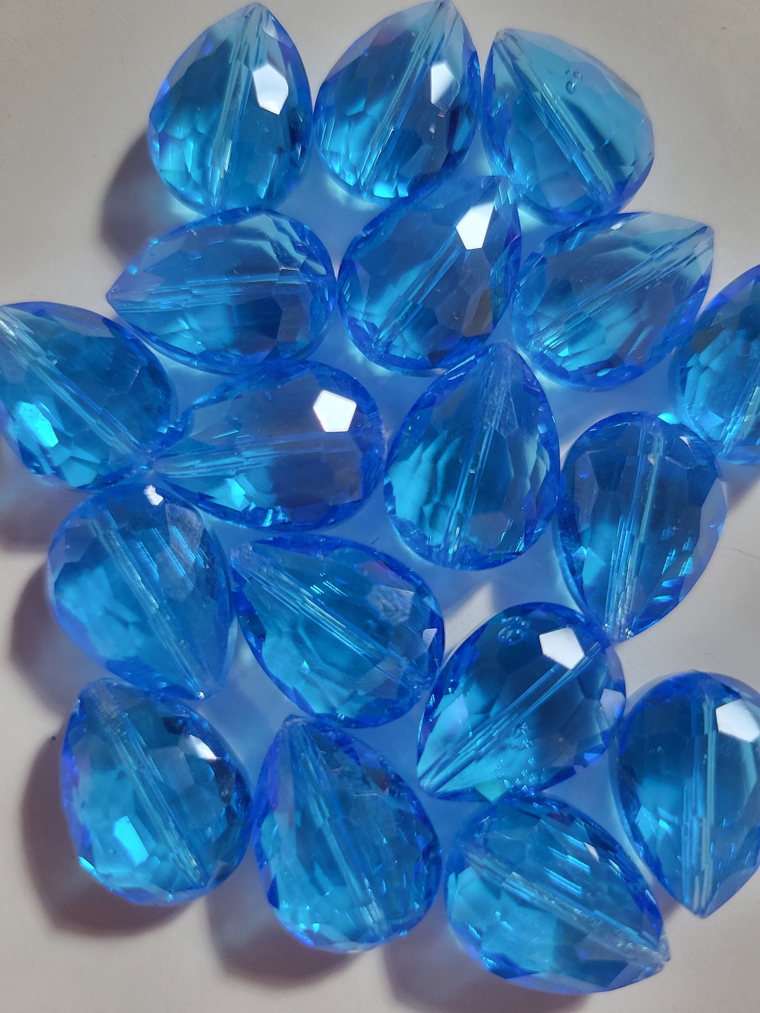 2 - Large Bright Blue Glass Teardrop Crystals, 14mm X 18mm Teardrop ...