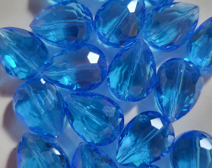 2 - Large Bright Blue Glass Teardrop Crystals, 14mm X 18mm Teardrop ...