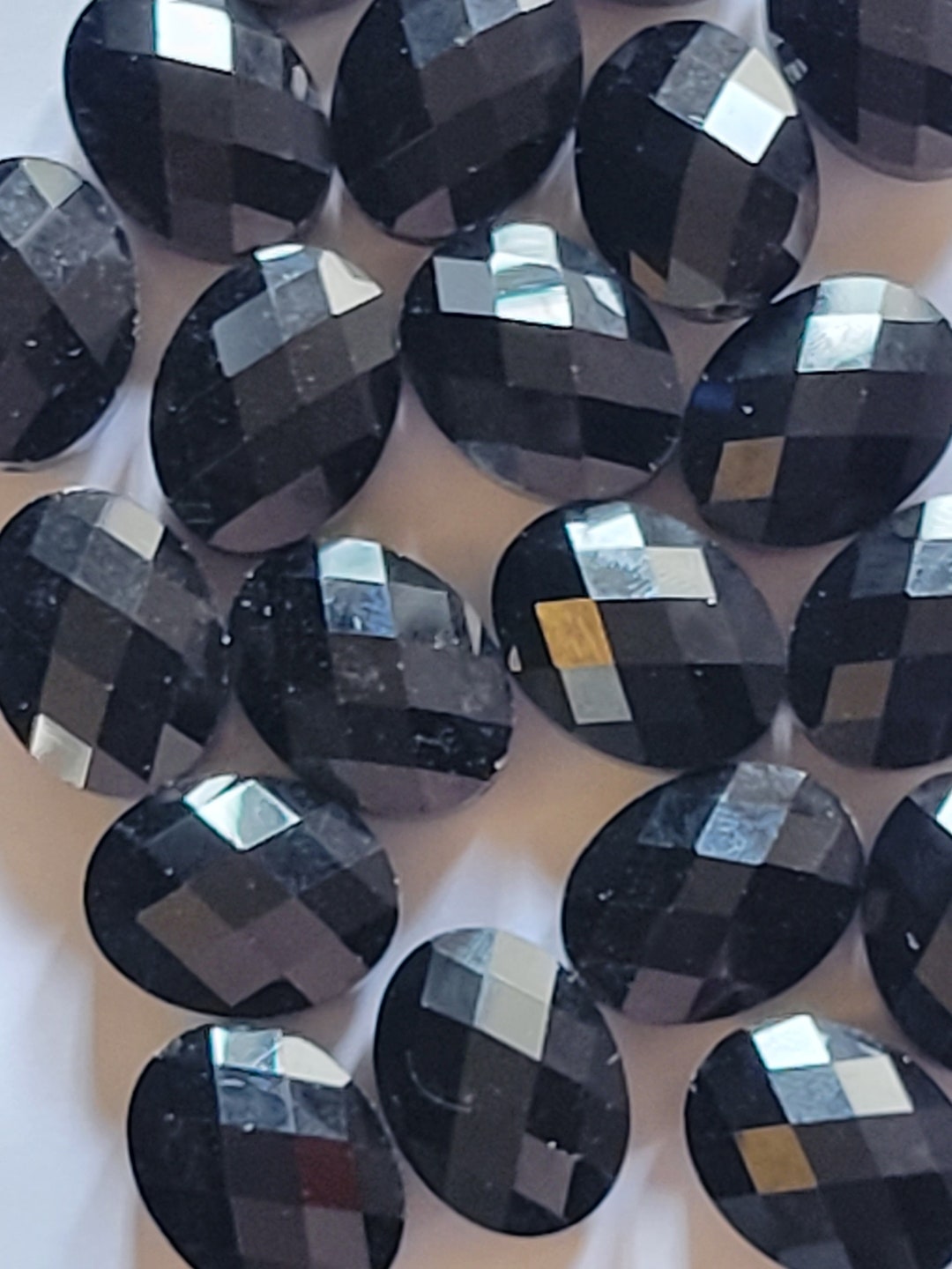 2 - Large Sparkling Oval Jet Black Crystals, 16mm X 20mm X 10mm Glass ...