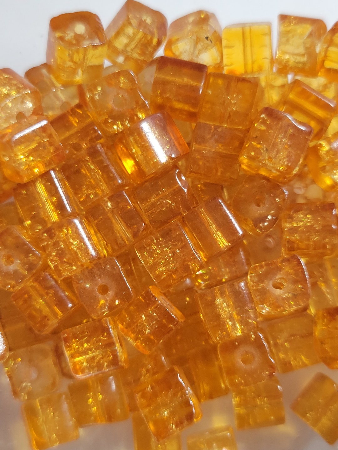 12 - 6mm X 6mm Orange Glass Cube Beads, Small Light Orange Square Beads ...