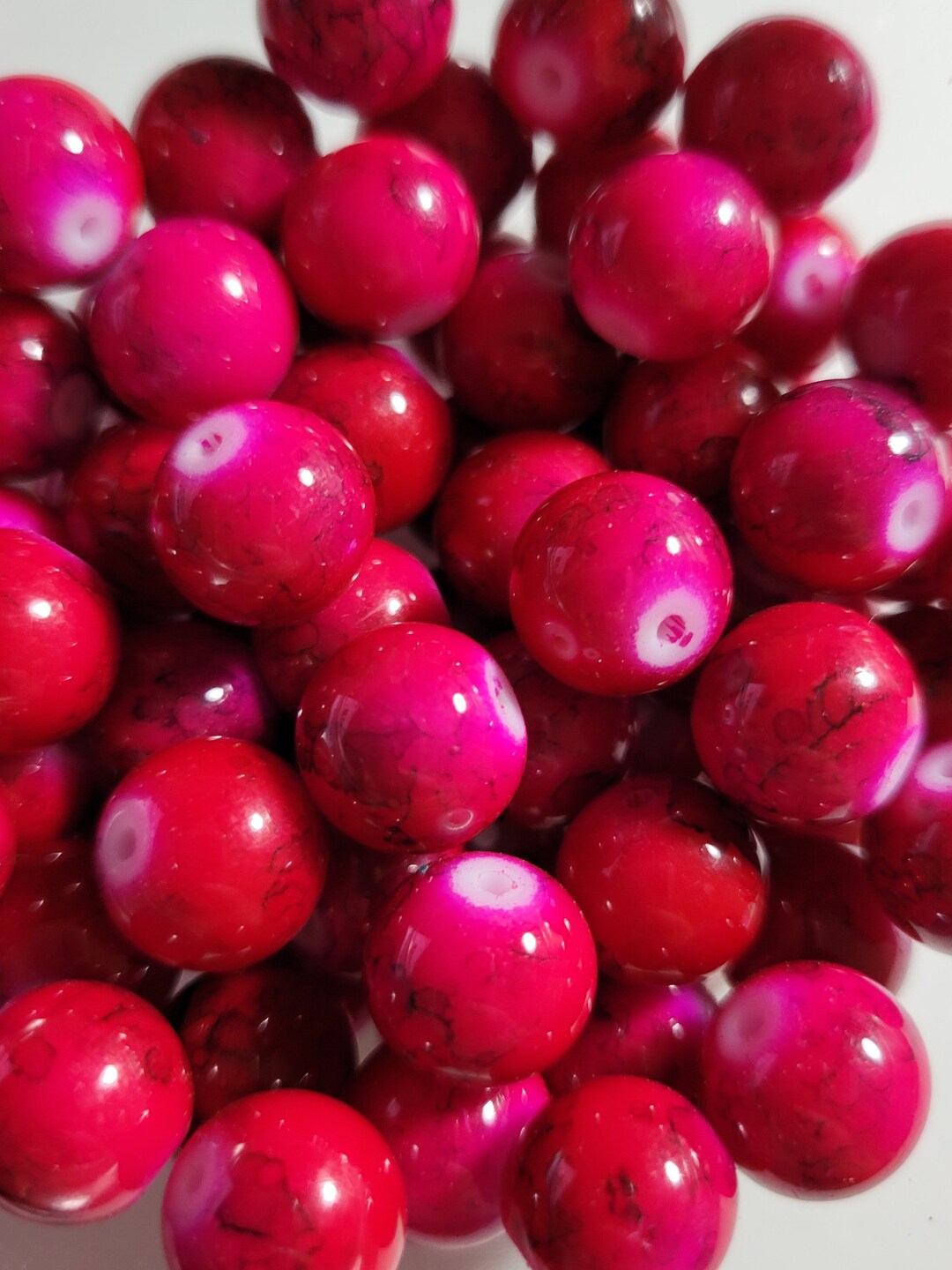 10 Beads 12mm Fuchsia Glass Beads, Round Glass Beads, Gumball Beads ...