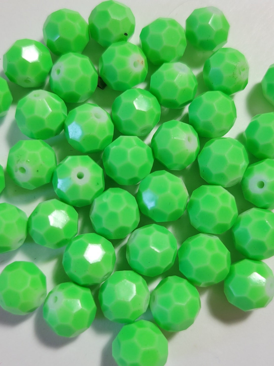 10 Beads 10mm Neon Green Faceted Glass Beads, Round Neon Green Beads ...