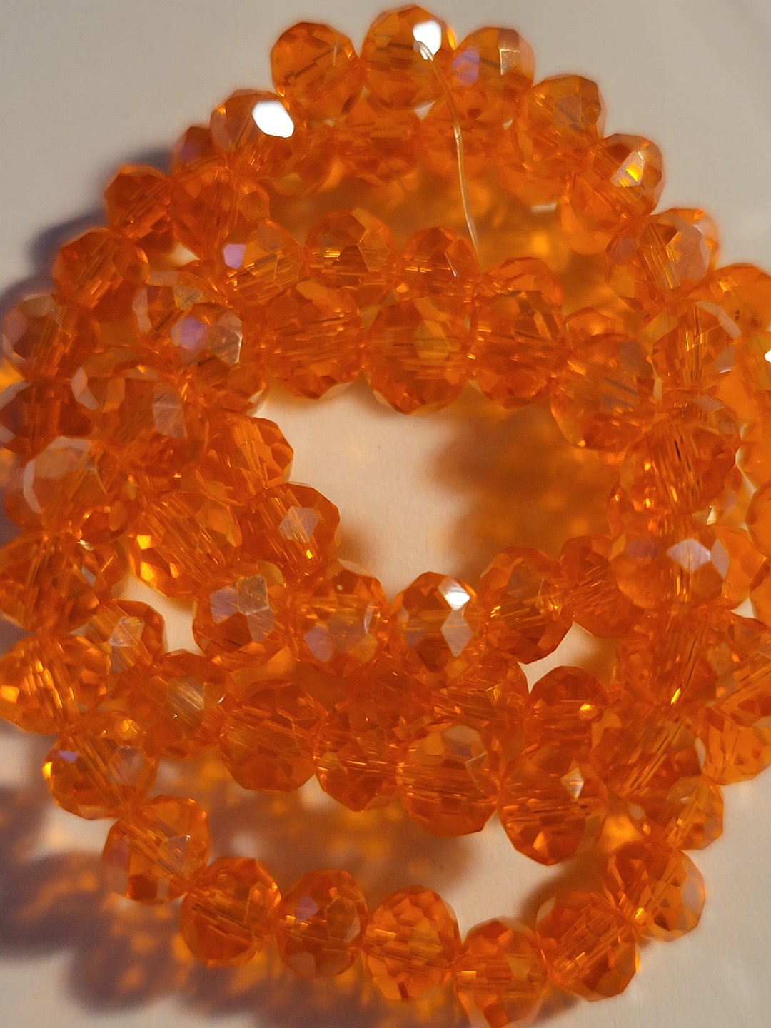 1 Strand of Bright Orange AB Rondelle Plated Electroplated Glass Beads ...