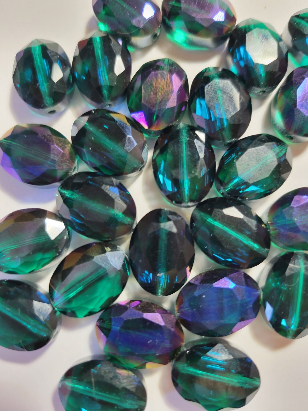 2 - Small Iridescent Oval Green/blue Color Shifting Glass Crystals ...