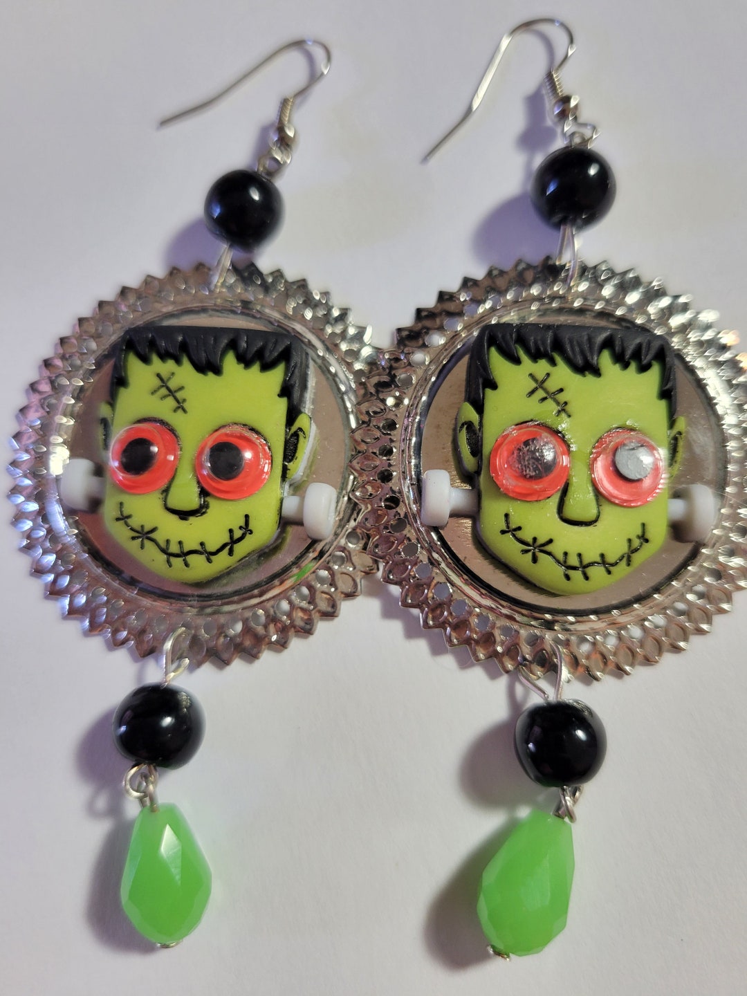 Frankenstein Face Earrings, Frankenstein Jewelry, Frankenstein Dangle ...