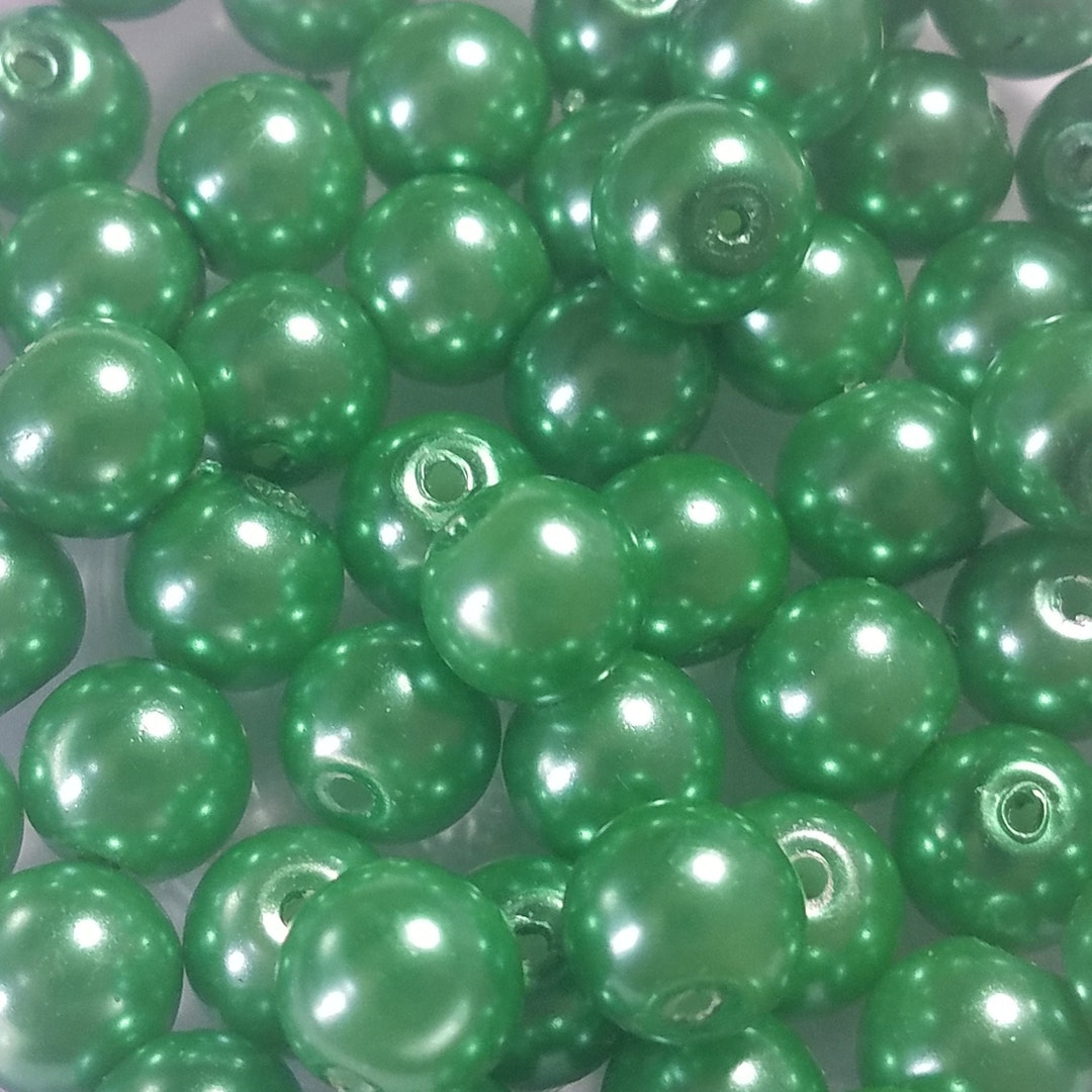 12 Beads - 8mm Light Green Shiny Pearl Glass Beads, Spacer Beads, Small ...