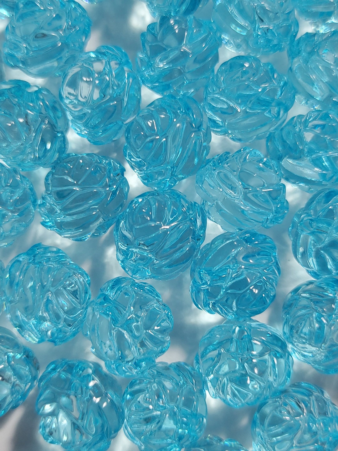 10 - 13mm Transparent Baby Blue Rose Shaped Beads, Acrylic Rose Beads ...