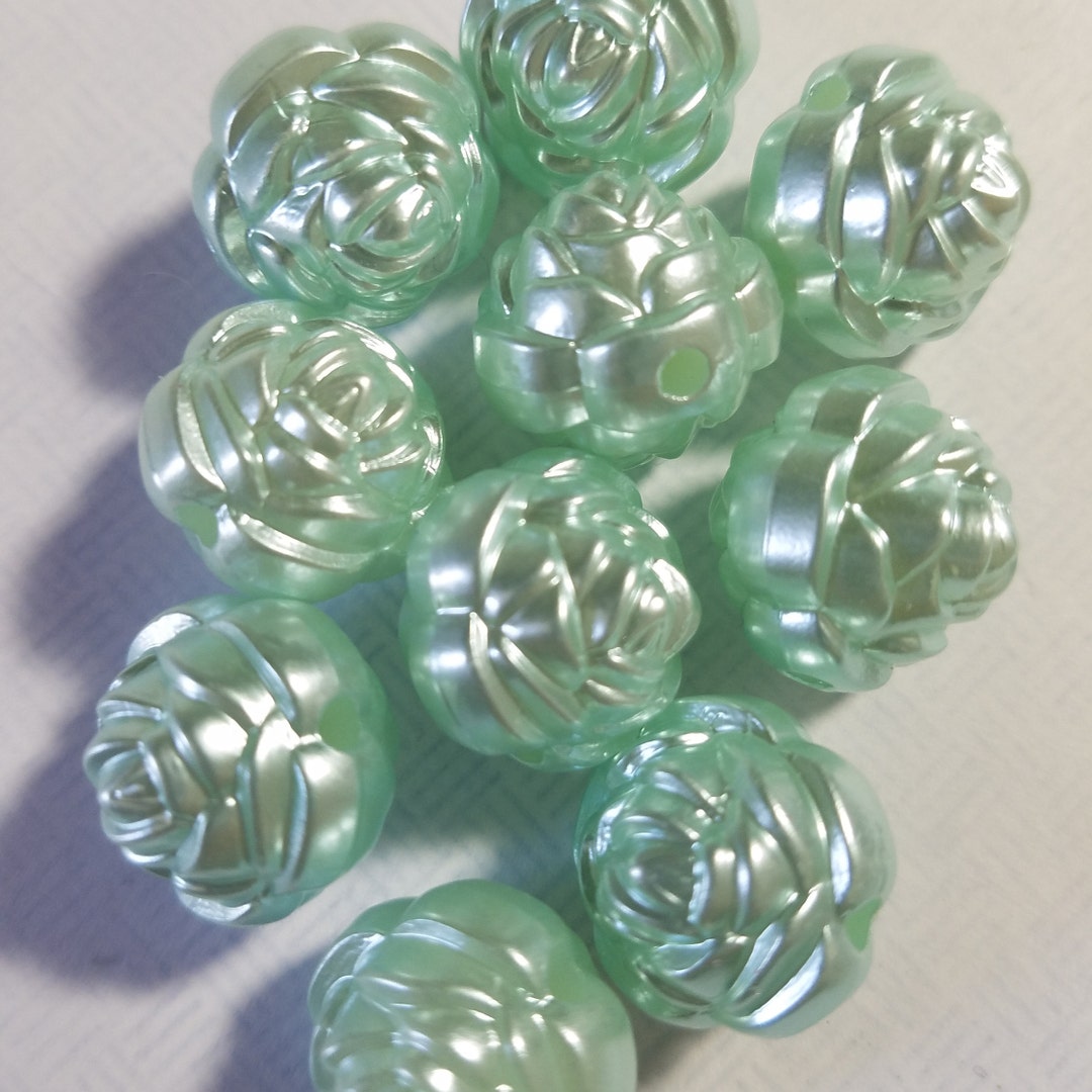 10 Beads - 14mm Mint Green Rose Beads, Acrylic Beads, Plastic Rose ...