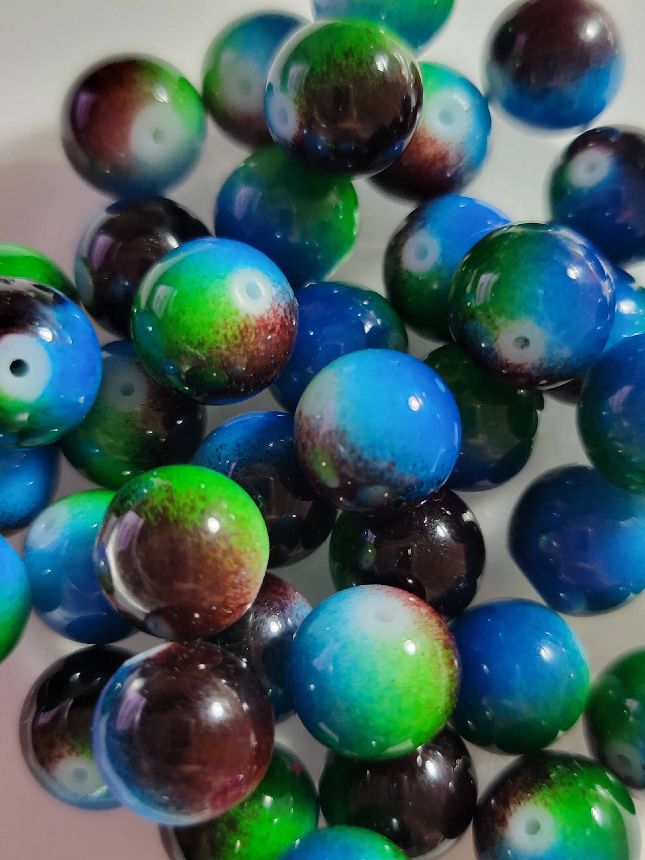 12 Beads Speckled Patterned Glass Beads Round Glass Beads Colorful ...