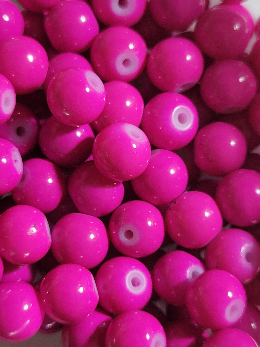 12 Beads - 8mm Bright Fuchsia Pink Glass Beads, Bright Pink Fuchsia ...