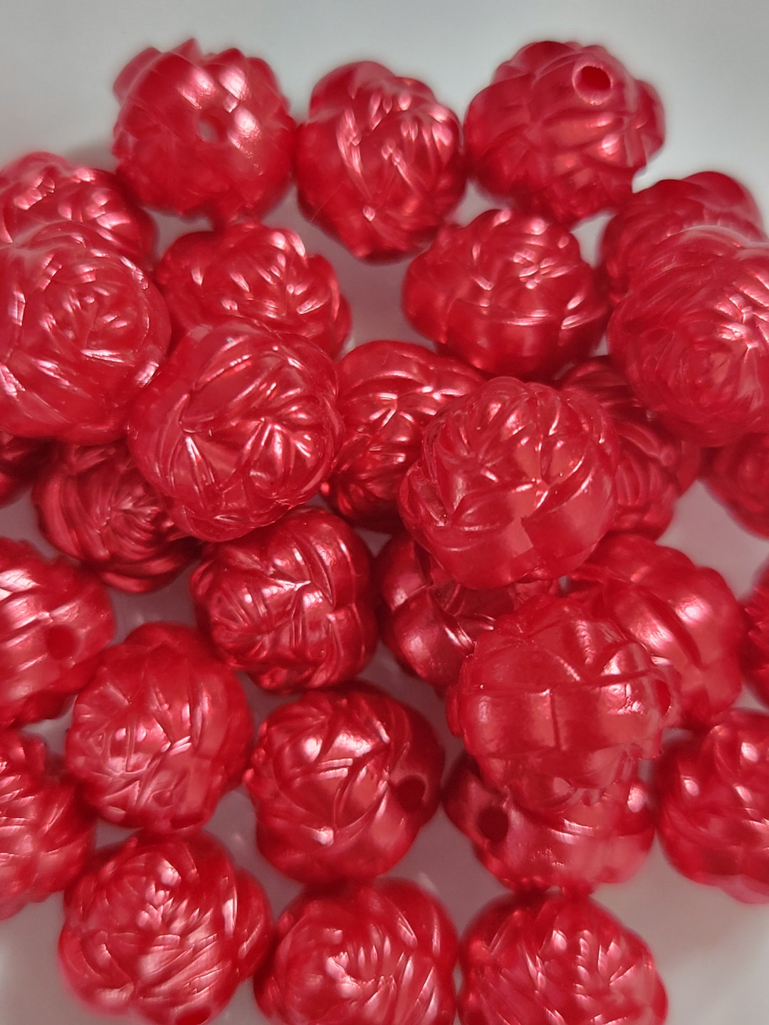 12 Beads - 12mm Bright Red Rose Beads, Acrylic, Plastic Rose Beads ...