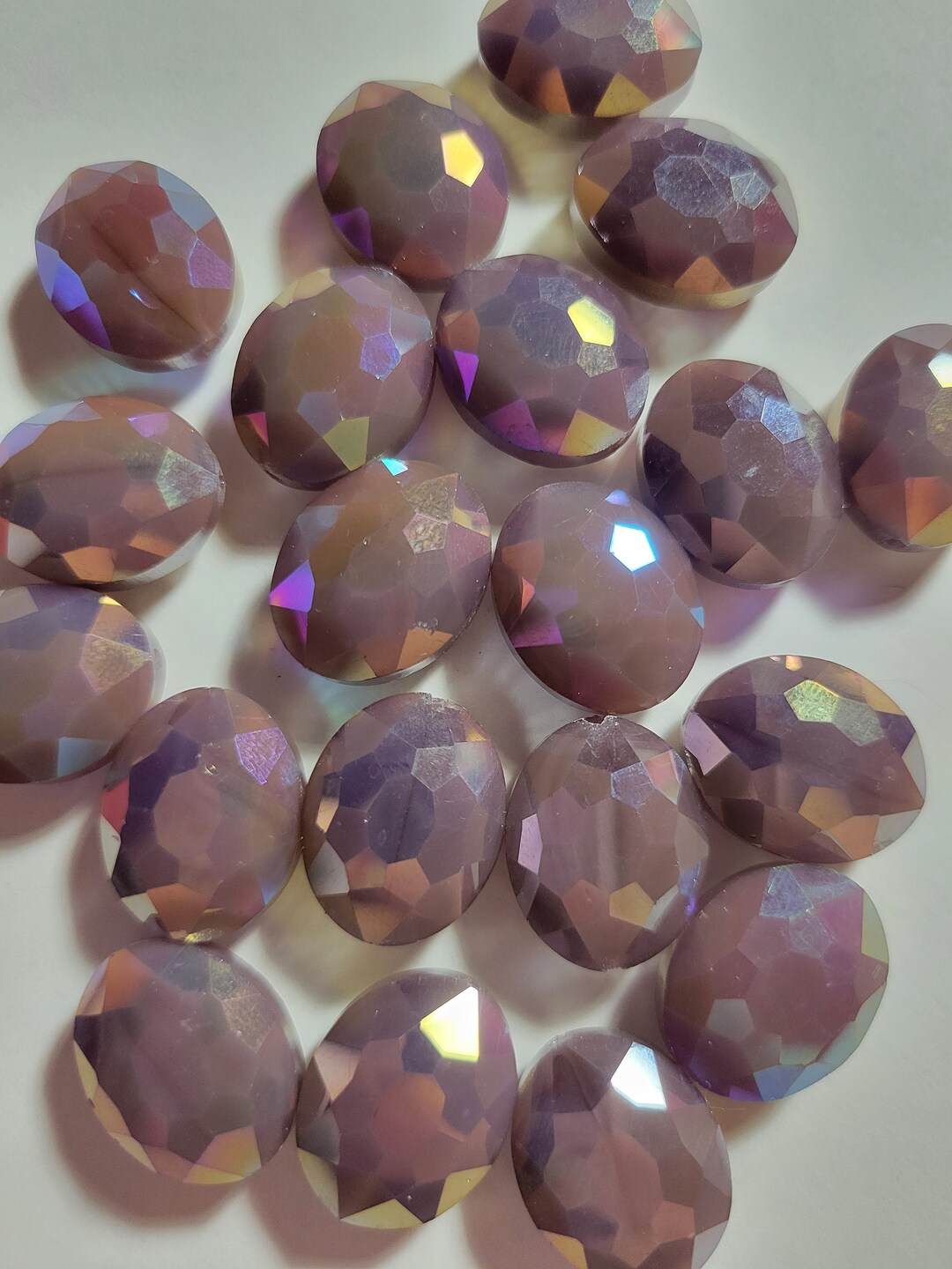 2 Large Iridescent Oval Purple Glass Crystal, 15mm X 20mm Large Crystal ...