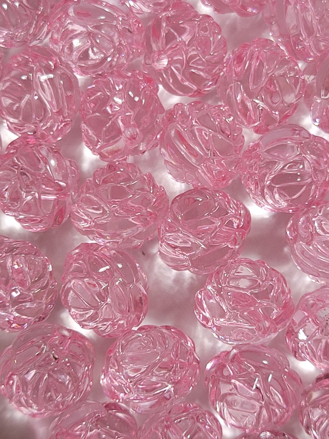 10 13mm Transparent Baby Pink Rose Shaped Beads, Acrylic Rose Beads ...