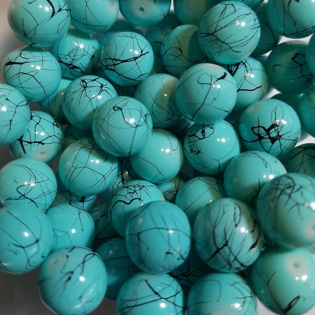 10 Beads - 12mm Pretty Blue and Black Splattered Matte Glass Beads, Big ...