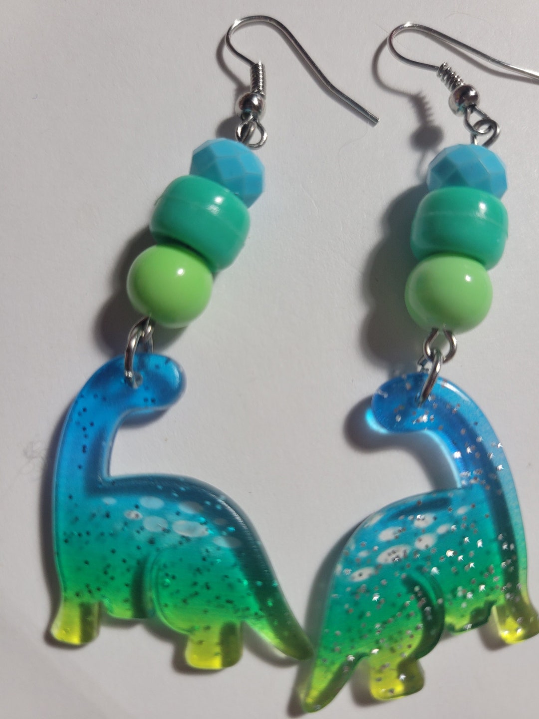 Acrylic Dinosaur Earrings, Cute Dinosaur Earrings, Green and Blue ...