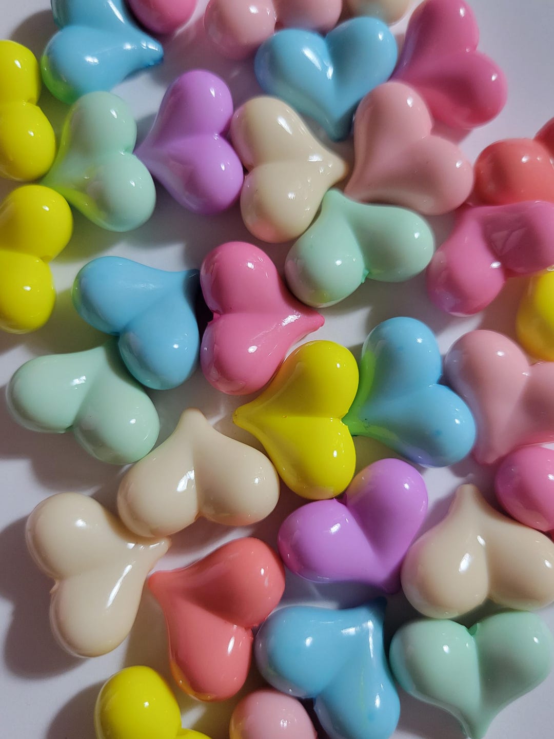 10 Beads - Large Colorful Heart Beads, Mixed Colored Heart Beads, Large ...