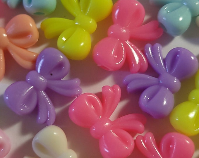 10 Beads Acrylic Bow Beads, Colorful Bowtie Beads, Bow Knot Beads ...