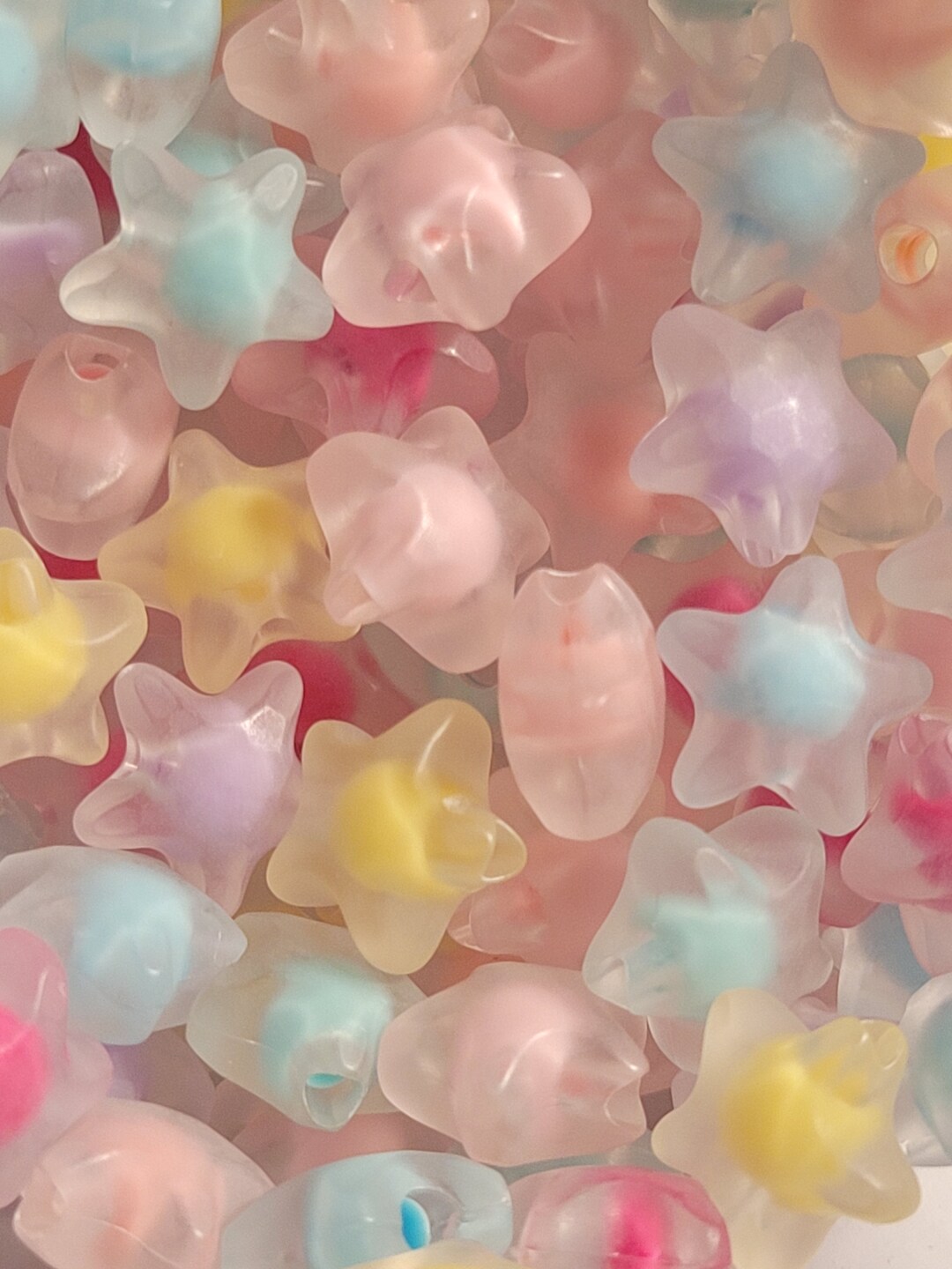20 - Transparent Acrylic Star Beads, Frosted Star Beads, Mixed Color ...