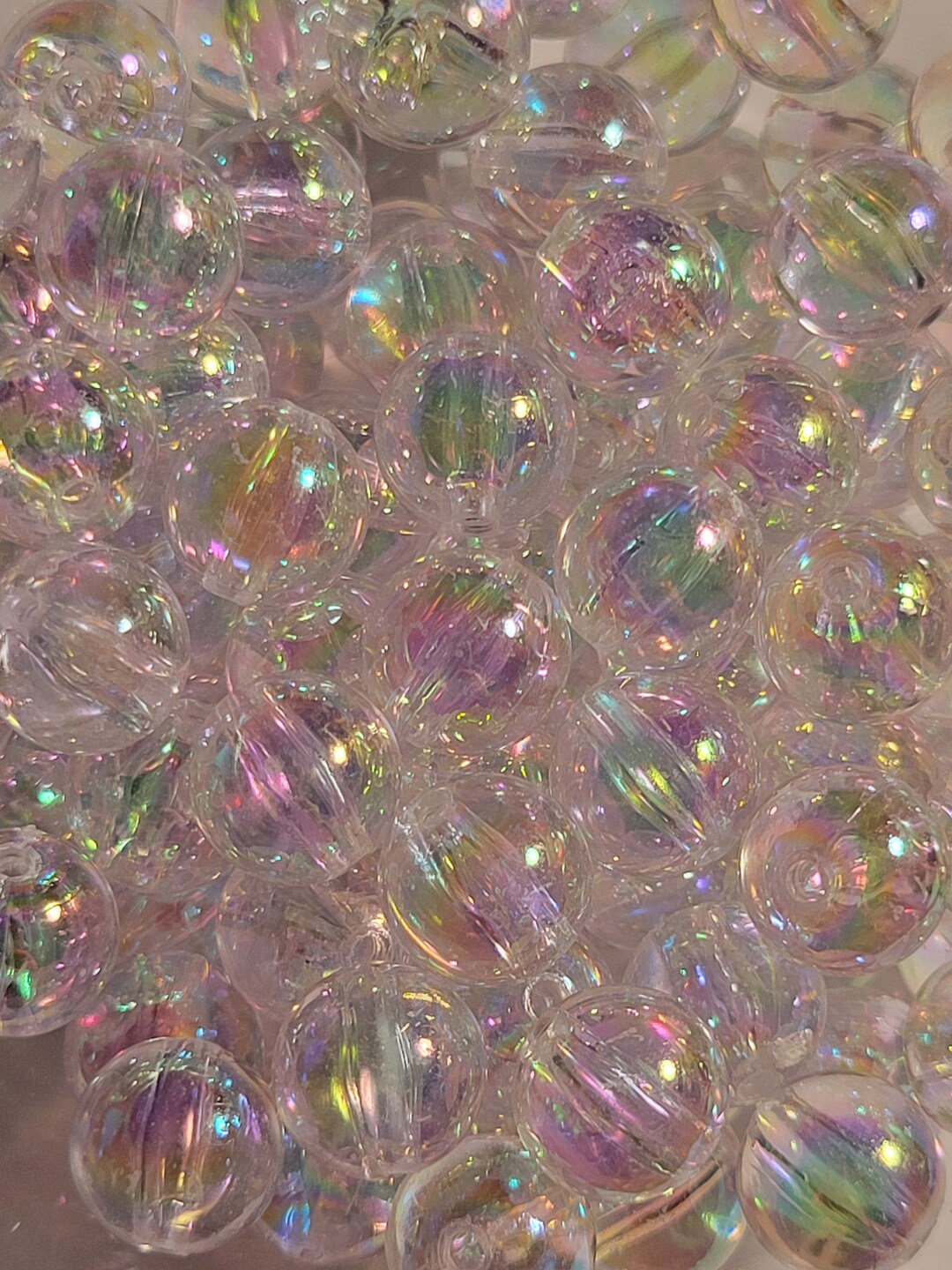 10 Beads - 10mm Light Clear AB Acrylic Round Beads, Spacer Beads ...