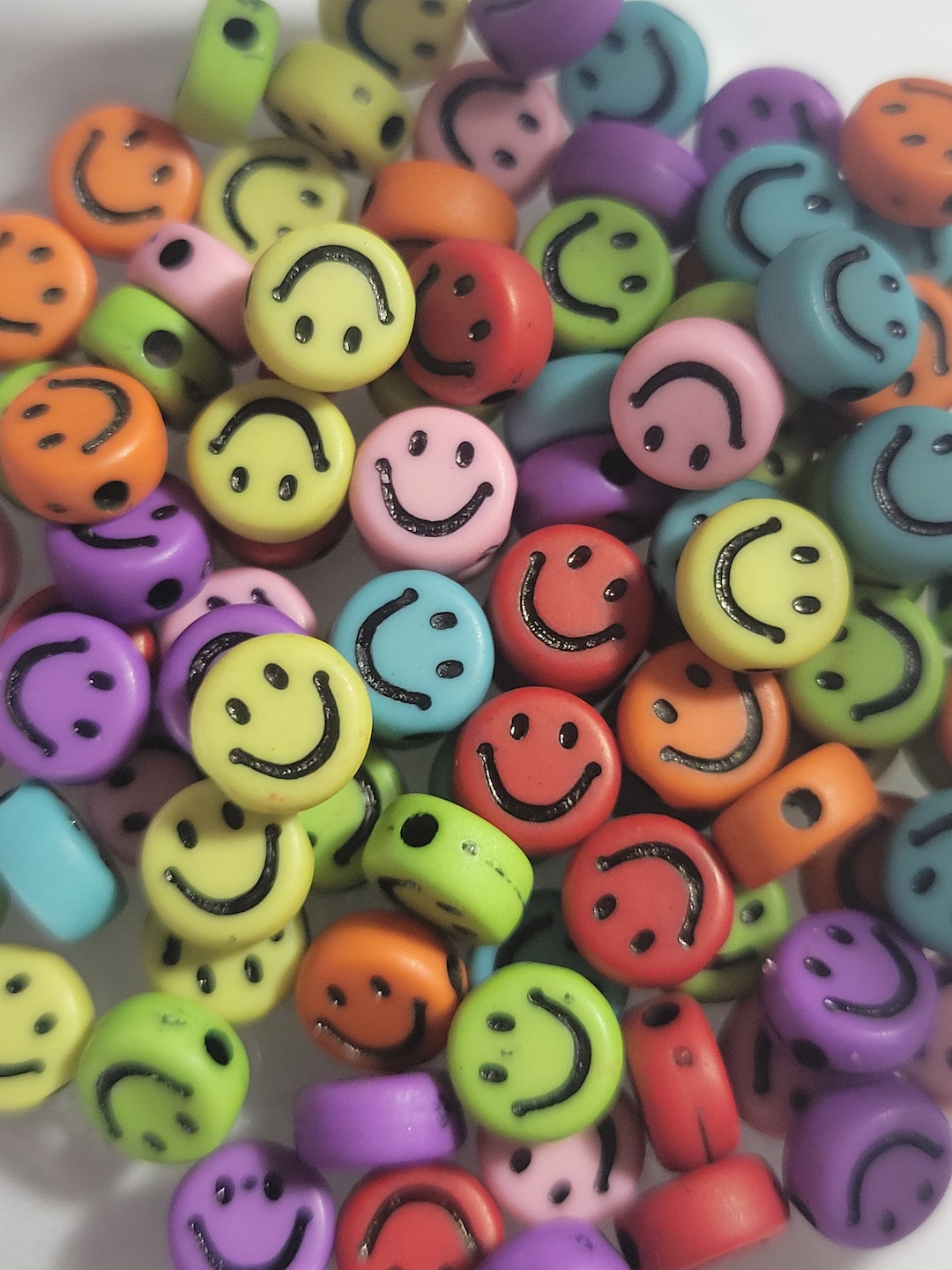 10 Beads Colorful Happy Face Beads, Coin Beads for Jewelry Making, Flat ...