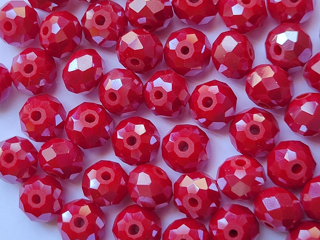 10 Beads - 8mm X 10mm Christmas Red Glass Rondelle Crystal Beads, Red ...